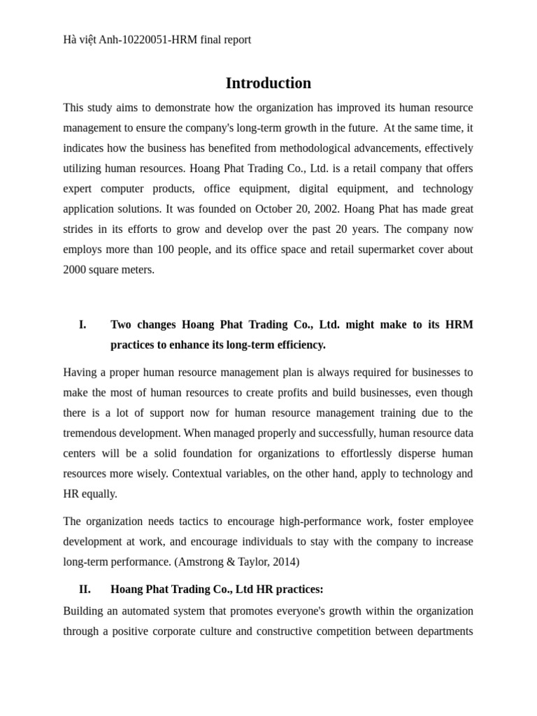 Ha Viet Anh - 10220051 - HRM Final Report | PDF