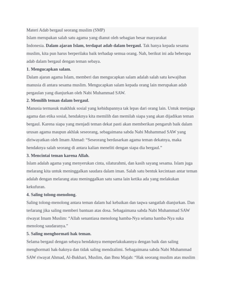 Materi Adab Bergaul Seorang Muslim | PDF