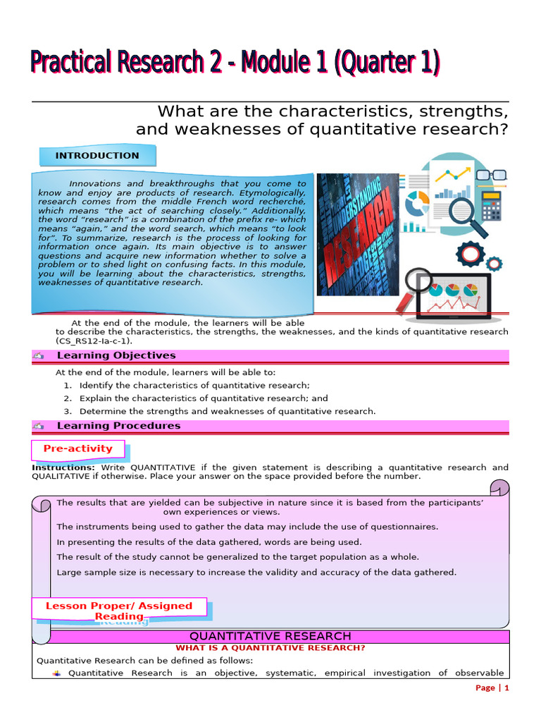 Research 2-Module 1 W1 (Q1) | PDF | Quantitative Research | Self ...
