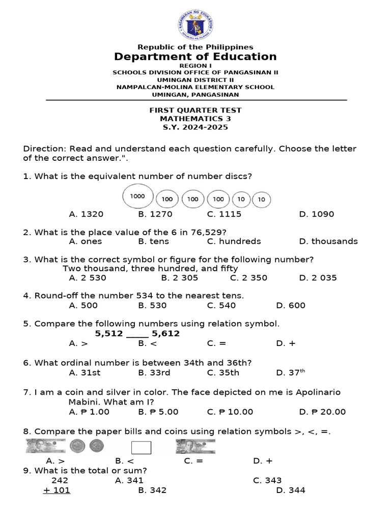 Q1_Math_2024-2025 | PDF