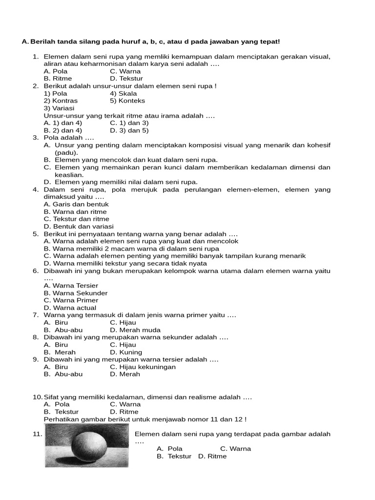 Soal Seni Rupa Sts Kls 6 Fix | PDF