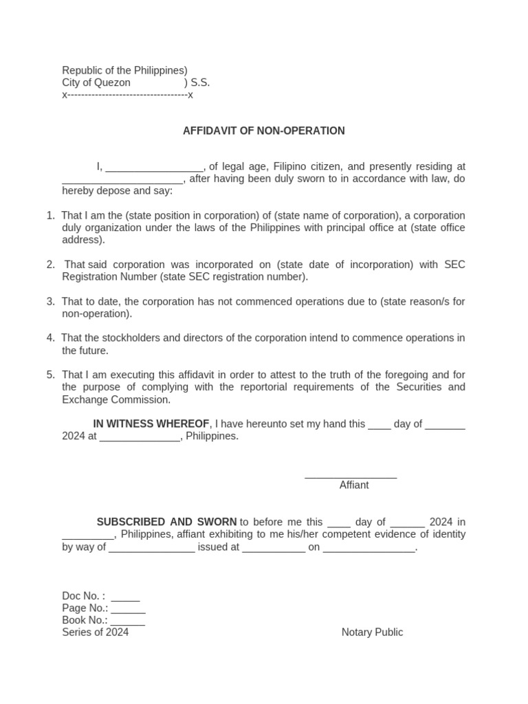 Affidavit of Non Operation | PDF