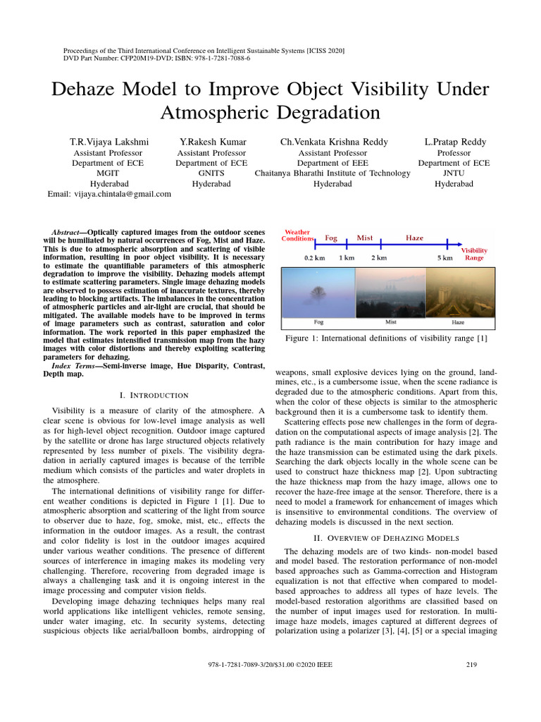Dehaze Model To Improve Object Visibility - First Page | PDF
