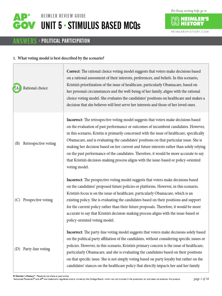Unit 5 Political Participation Review | PDF | Voter Turnout | Citizens ...