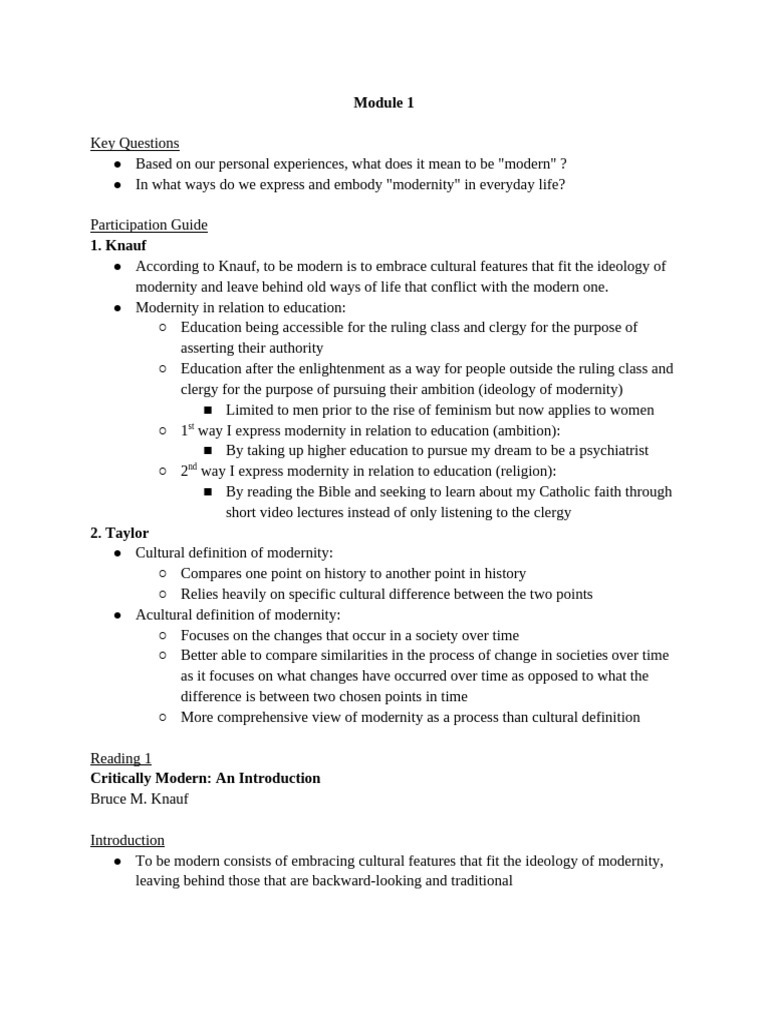 Module 1 Summaries | PDF | Modernity | Social Theory