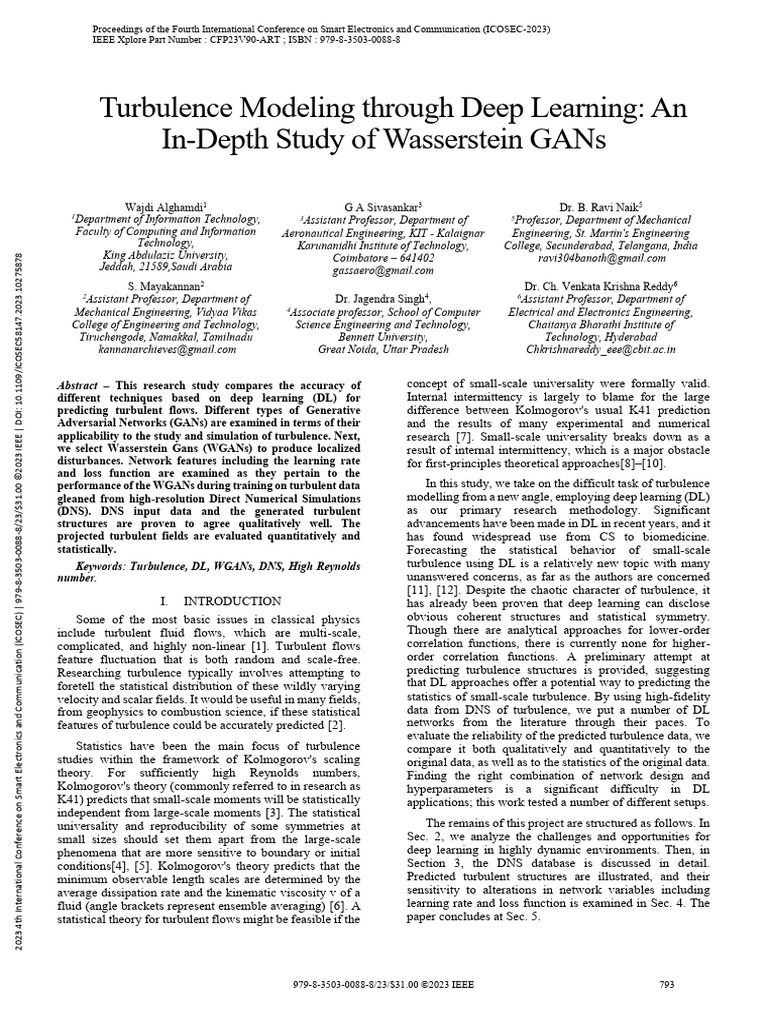 Turbulence Modeling Through Deep Learning An In-Depth Study of Wasserstein GANs | PDF