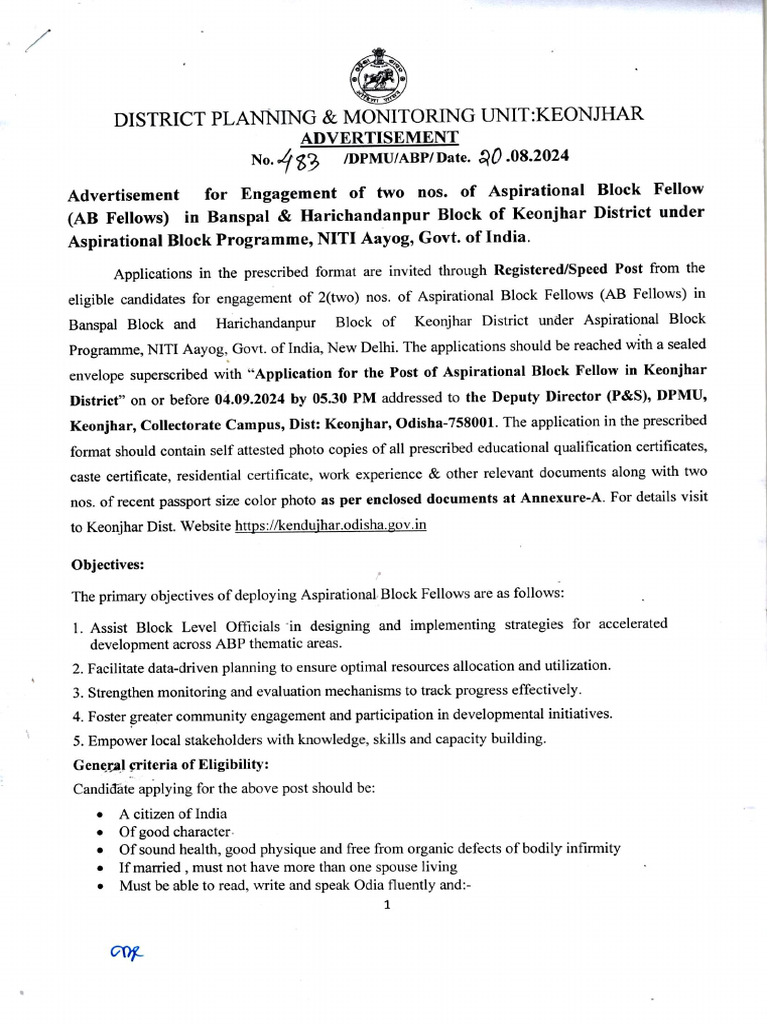 02 Aspirational Block Fellow Posts Advt Details Application Form DPMU ... 02 Aspirational Block Fellow Posts Advt Details Application Form DPMU ...