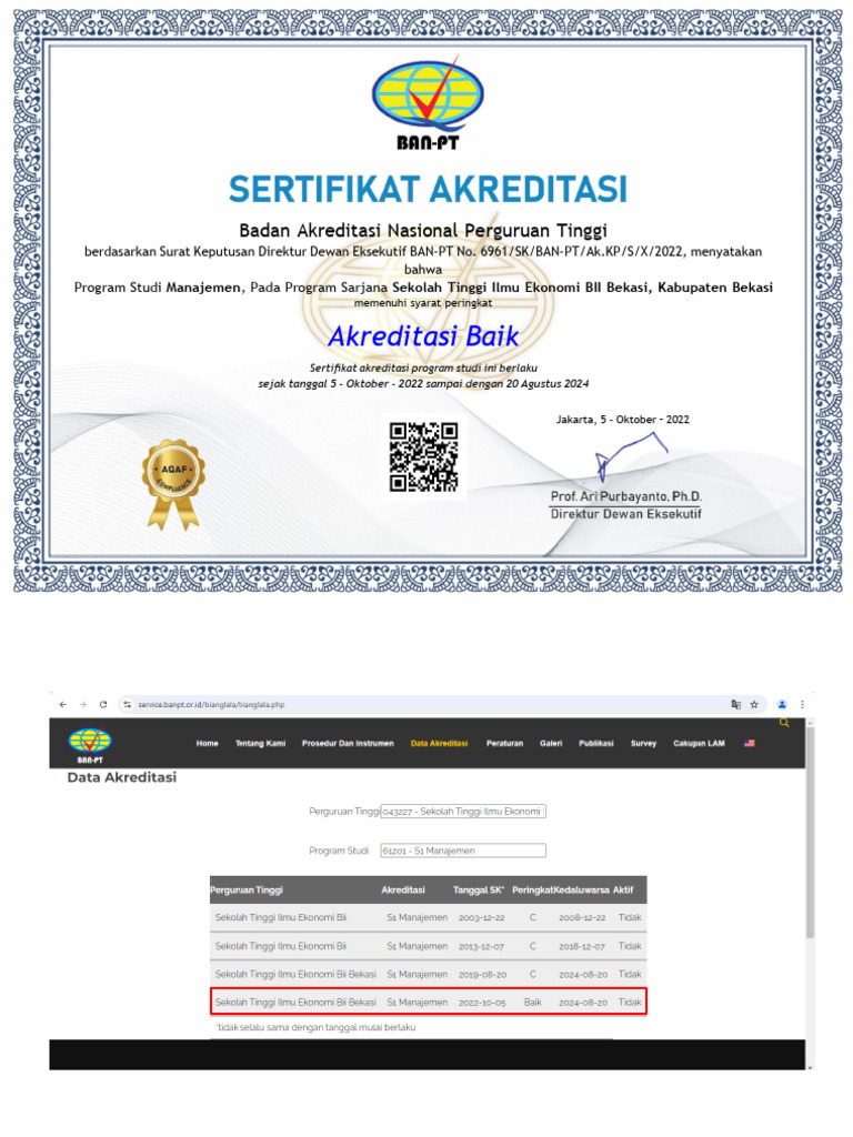 Sertifikat Akreditasi Program Studi Manajemen | PDF