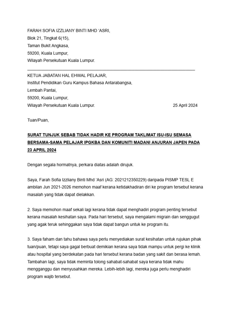 Surat Tunjuk Sebab | PDF