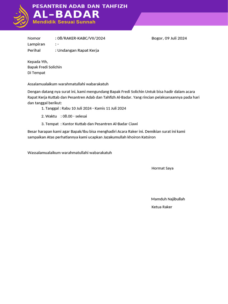 Surat Undangan Raker Ciawi | PDF