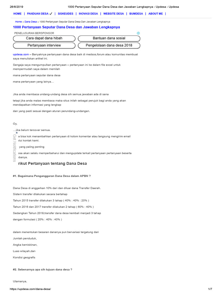 1000 Pertanyaan Seputar Dana Desa Dan Jawaban Lengkapnya - Updesa - Updesa | PDF