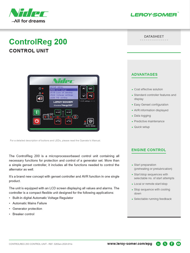 CONTROLREG 200 CONTROL UNIT DATASHEET | PDF