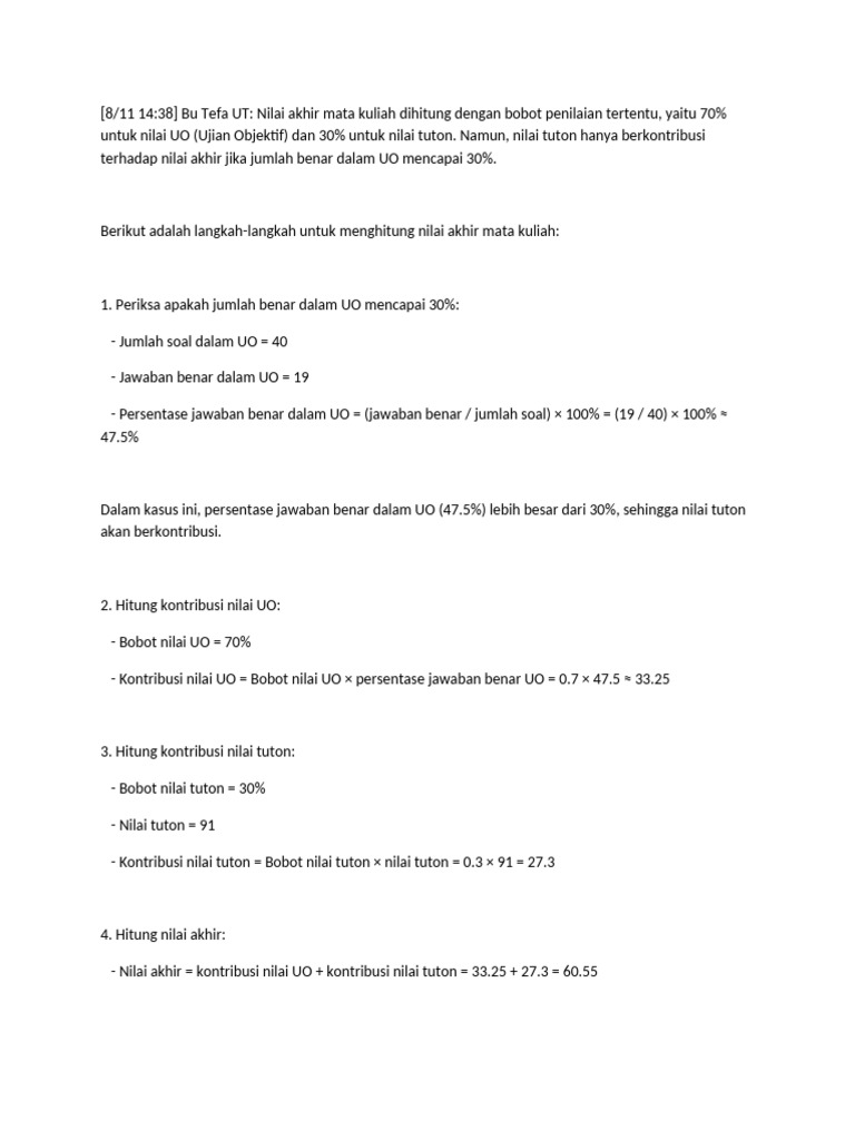 Cara Menghitung Nilai UT | PDF