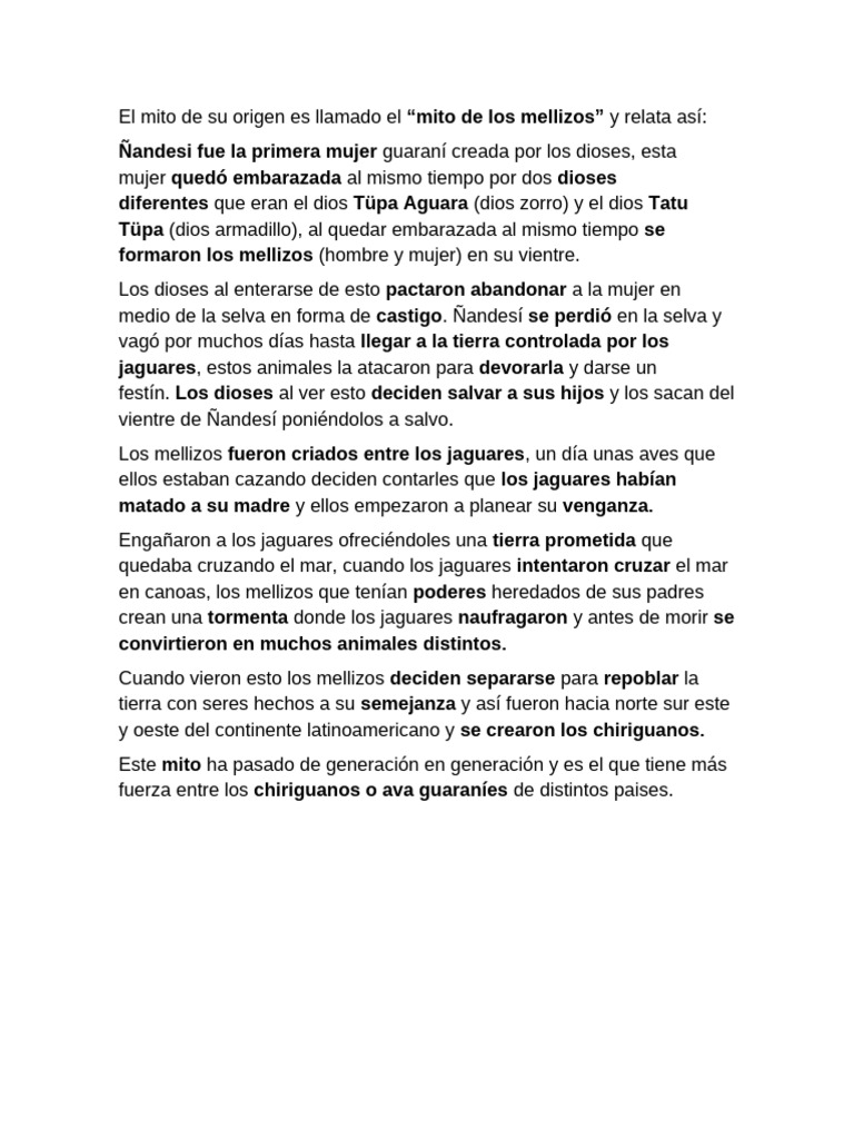Origen de La Creacion Del Pueblo Chiriguano | PDF