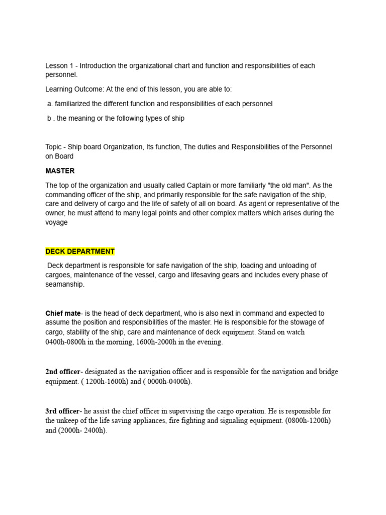 Organizational Chart and Function and Responsibilities of Each ...