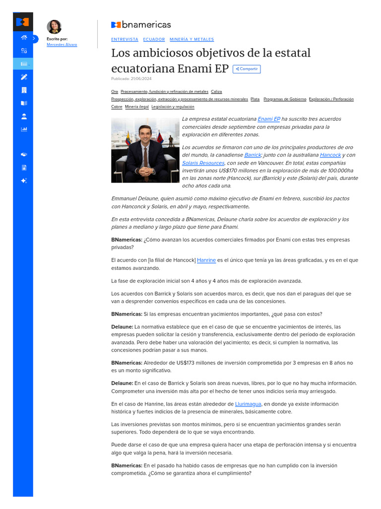 BNamericas Los Ambiciosos Objetivos de La Estatal Ecuatoriana Enami EP ...