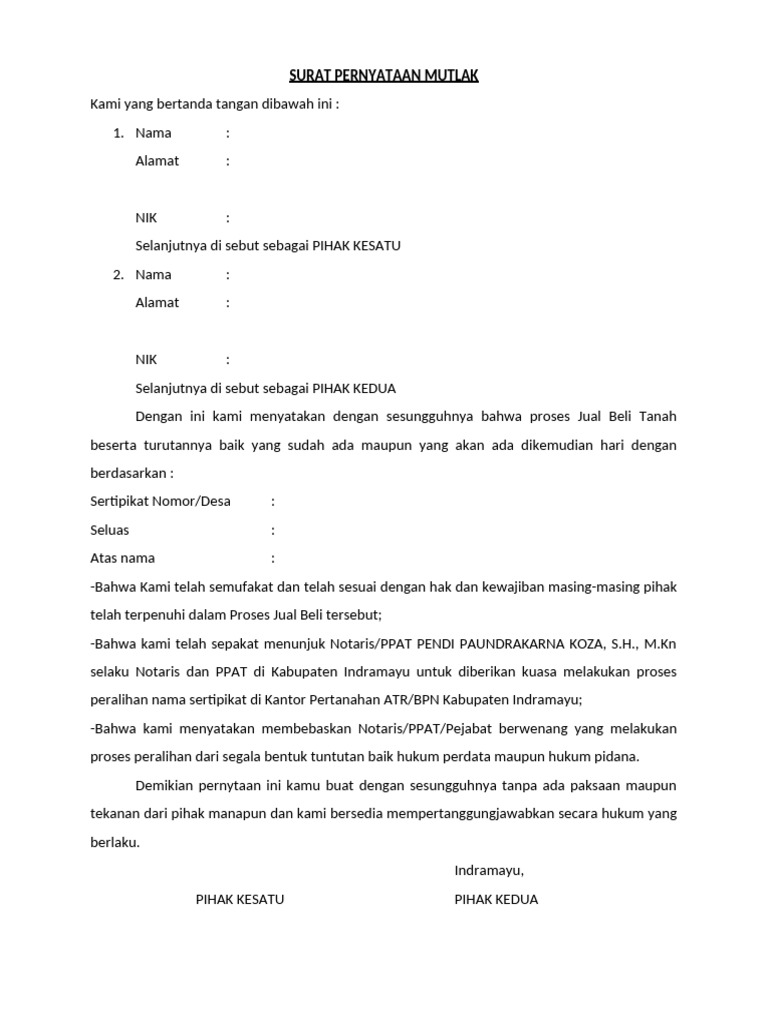 Surat Pernyataan Mutlak | PDF