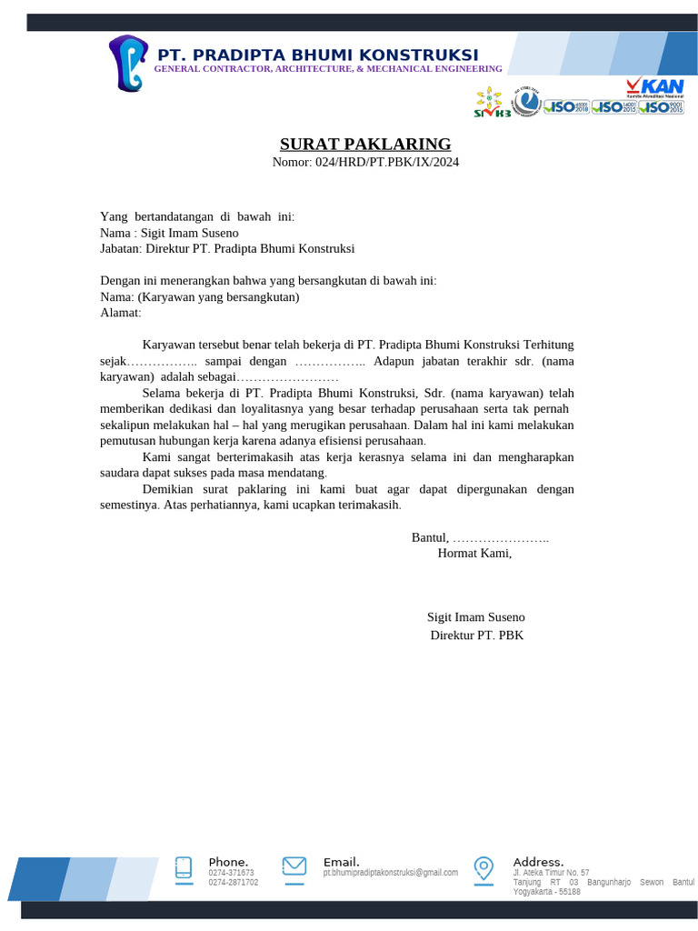 format SURAT PAKLARING | PDF