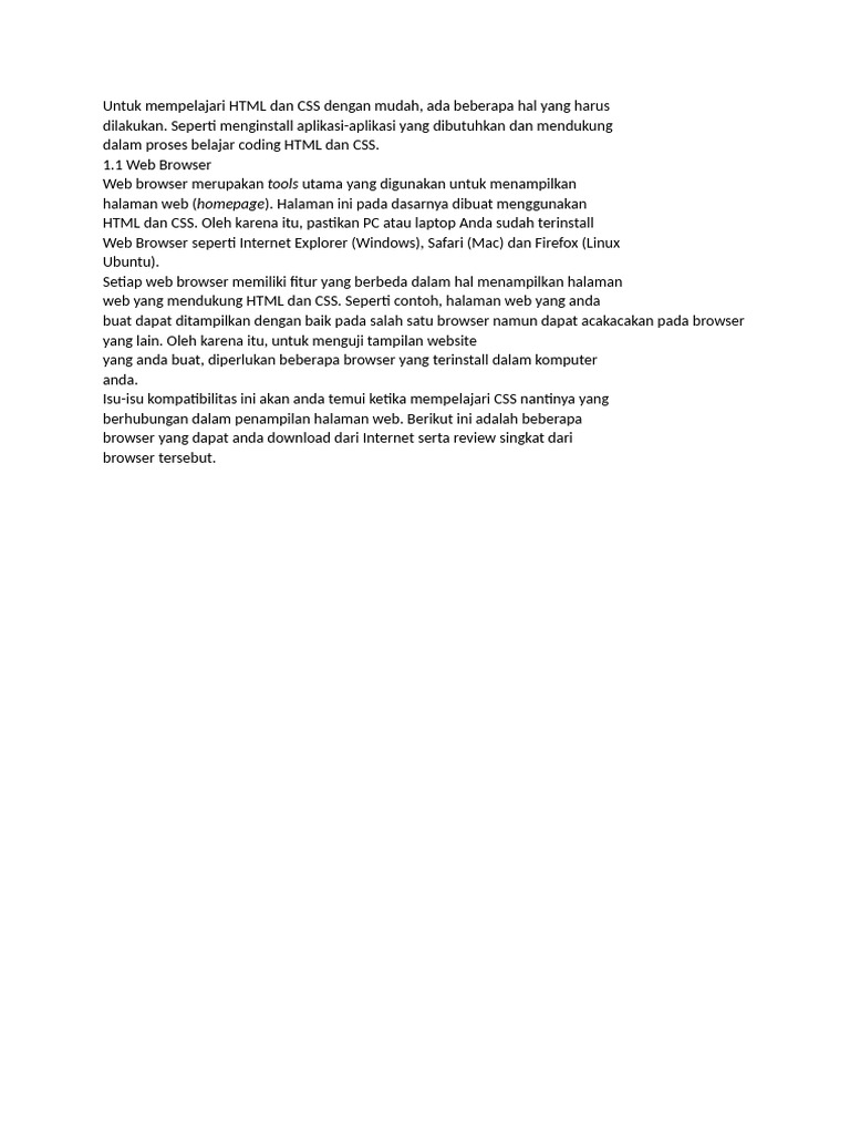 Belajar HTML 1 Untuk Mempelajari HTML Dan CSS Dengan Mudah | PDF