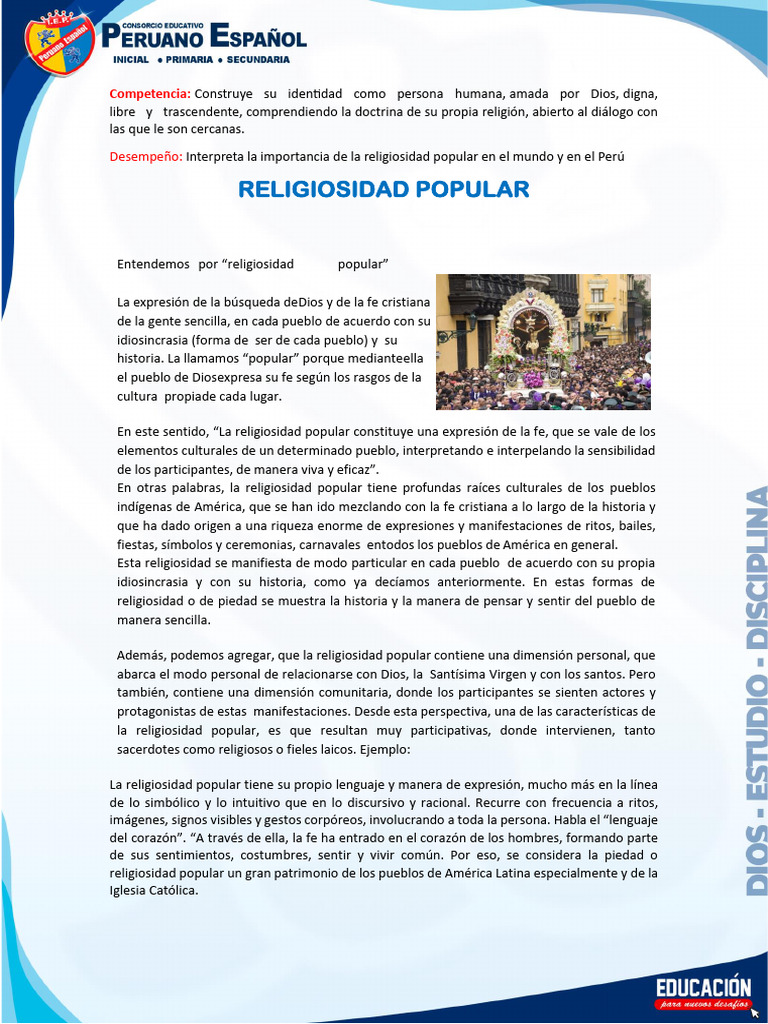 Importancia de la Religiosidad Popular | PDF | Religión popular | Fe