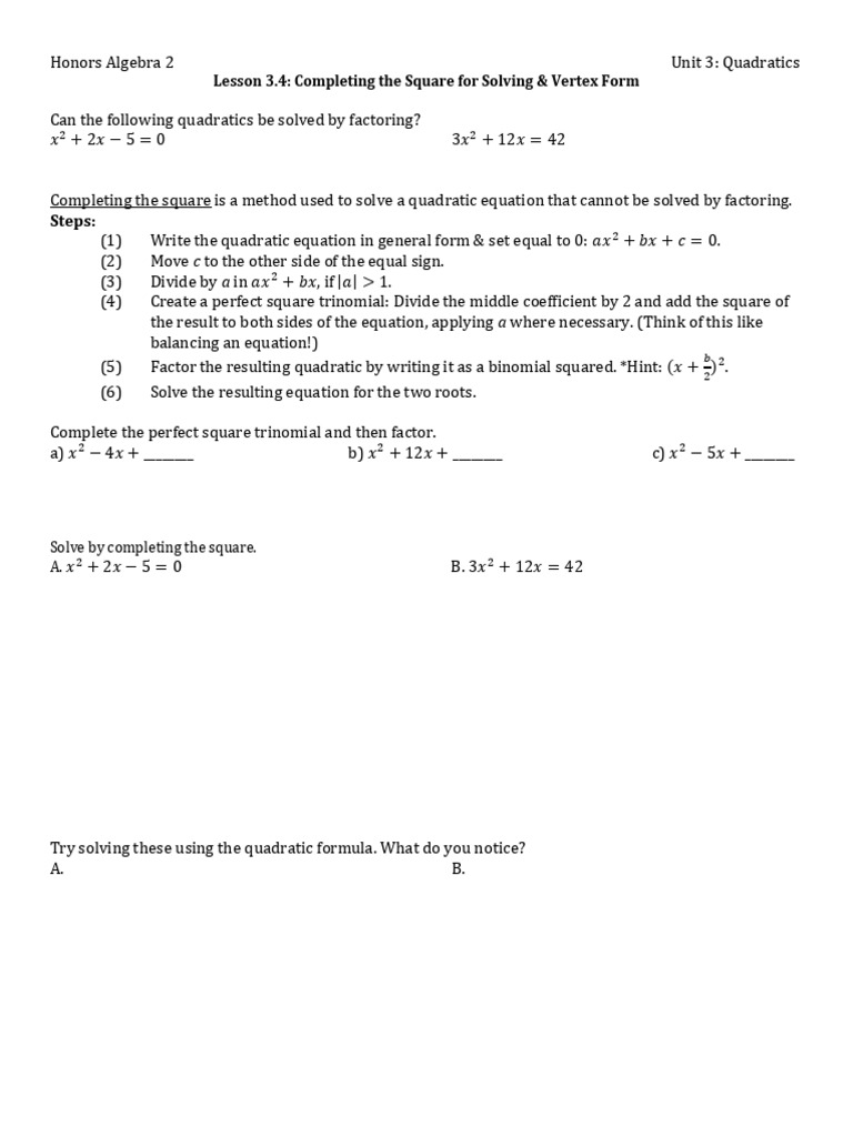 Lesson 3.4 Completing The Square-3 | PDF