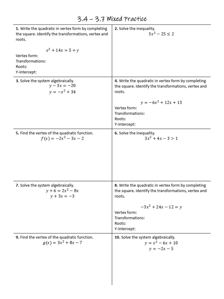 3.4 - 3.7 Mixed Practice | PDF