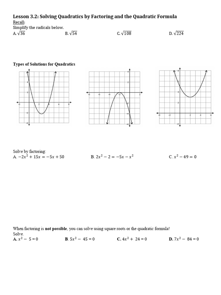 Lesson 3.2 Solving by Factoring & Quadratic Formula-1 | PDF