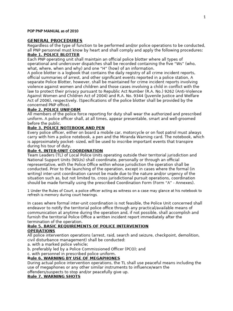 GENERAL PROCEDURES POP MANUAL | PDF