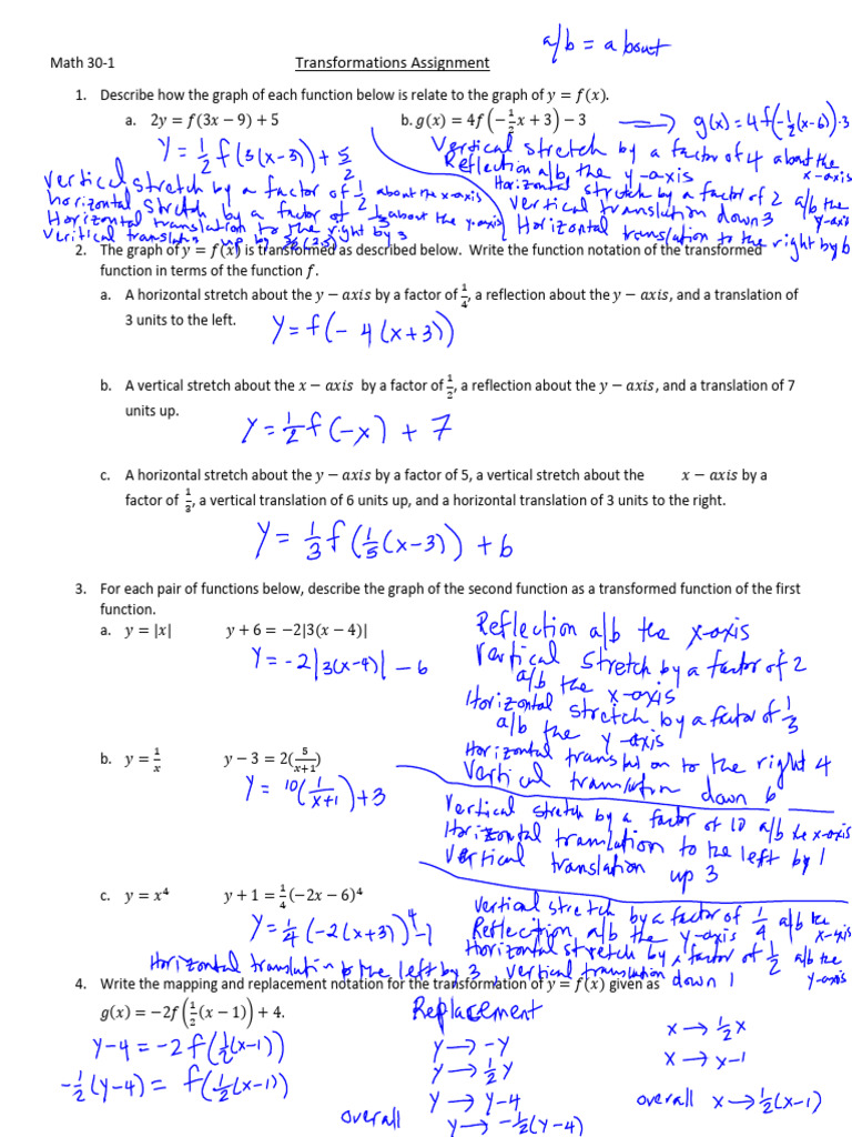Transformations Assignment Key | PDF