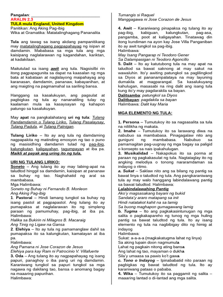 Module 2.3 (Tula NG United Kingdom at Matatalinghagang Salita) | PDF