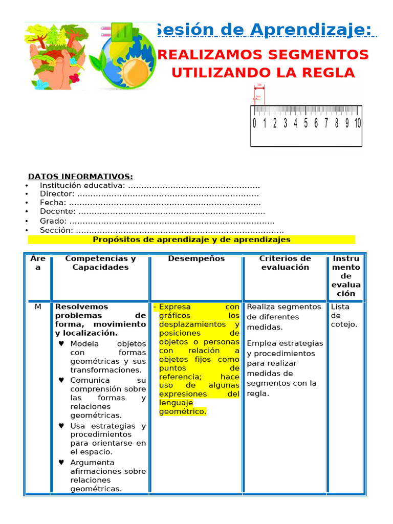 3° Sesión Día 2 Mat Realizamos Segmentos Utilizando La Regla | PDF | Evaluación | Aprendizaje