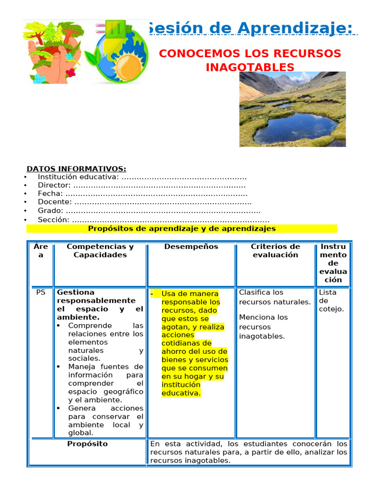 3° SESIÓN DÍA 5 PS CONOCEMOS LOS RECURSOS INAGOTABLES | PDF