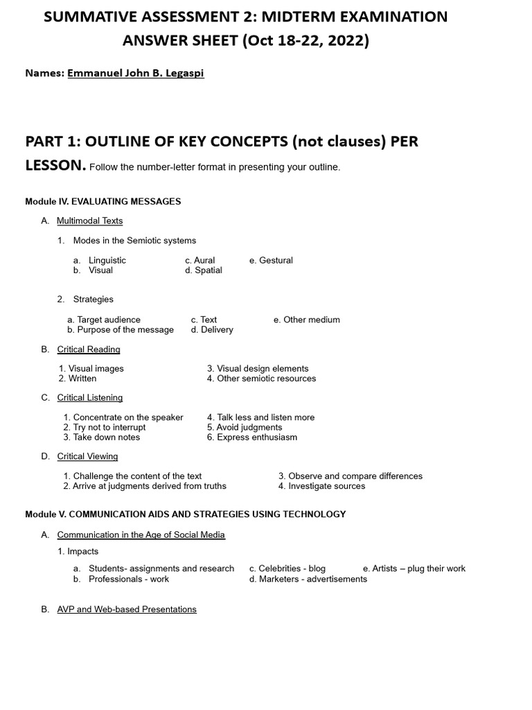 Summative Assessment 2 - Midterm Examination | PDF