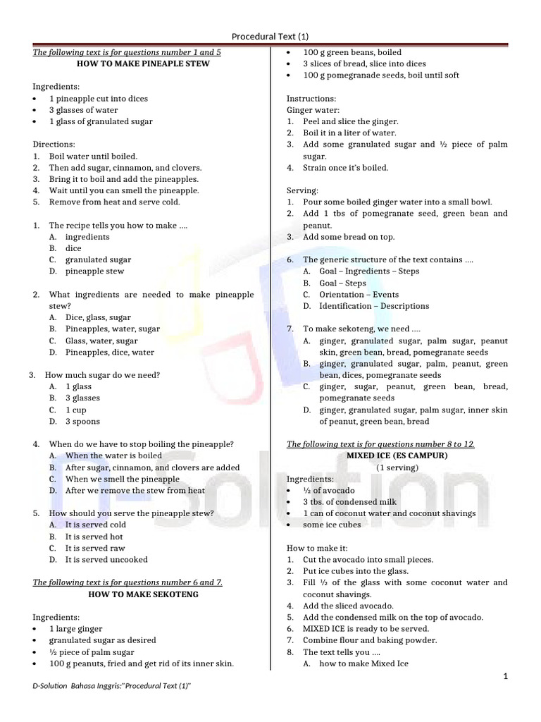 Soal Bahasa Inggris Kelas 7 Semester 2 Procedural Text | PDF