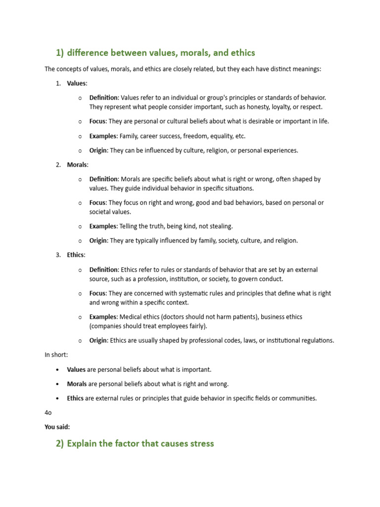 1) Difference Between Values, Morals, and Ethics | PDF