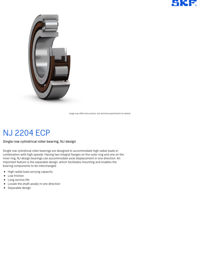 M C 160-NJ 2204 ECP - Cylindrical Roller Bearings - SKF | PDF