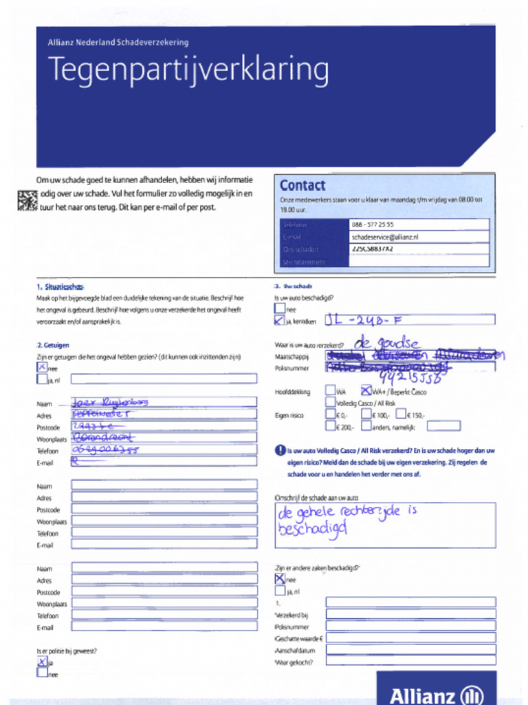 Schadeformulier 1 | PDF