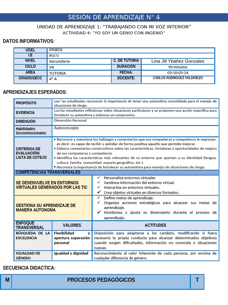 SESIÓN DE APRENDIZAJE N 04 | PDF