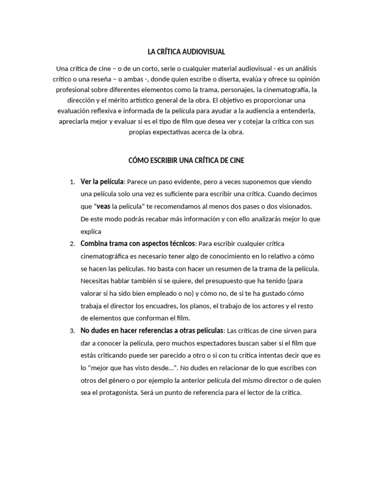 CRITICA - Cómo Escribir Una Crítica de Cine | PDF