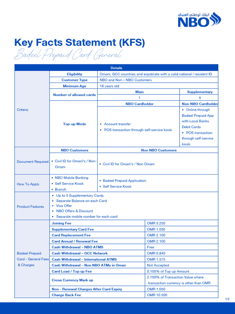 NBO KFS Badeel Prepaid Card - General English | PDF