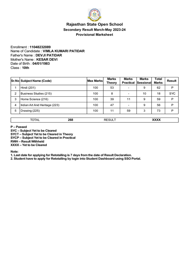 Provisional Marksheet | PDF