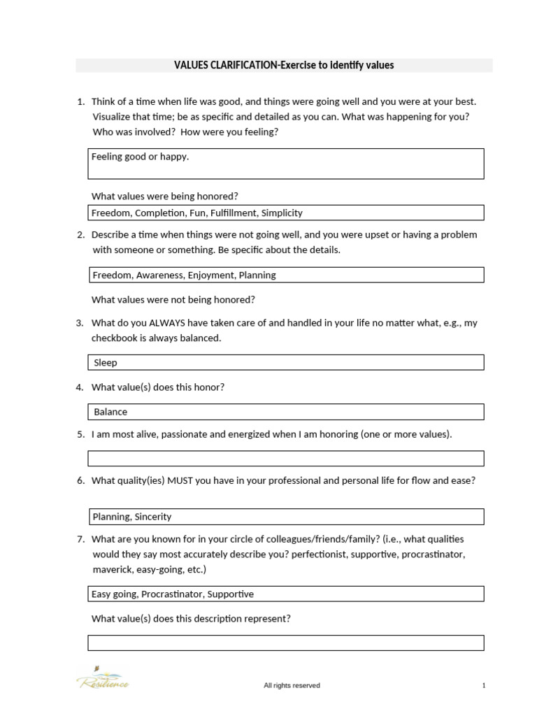 2fd16da5 Values Clarification and List of Values-Formatted Original | PDF