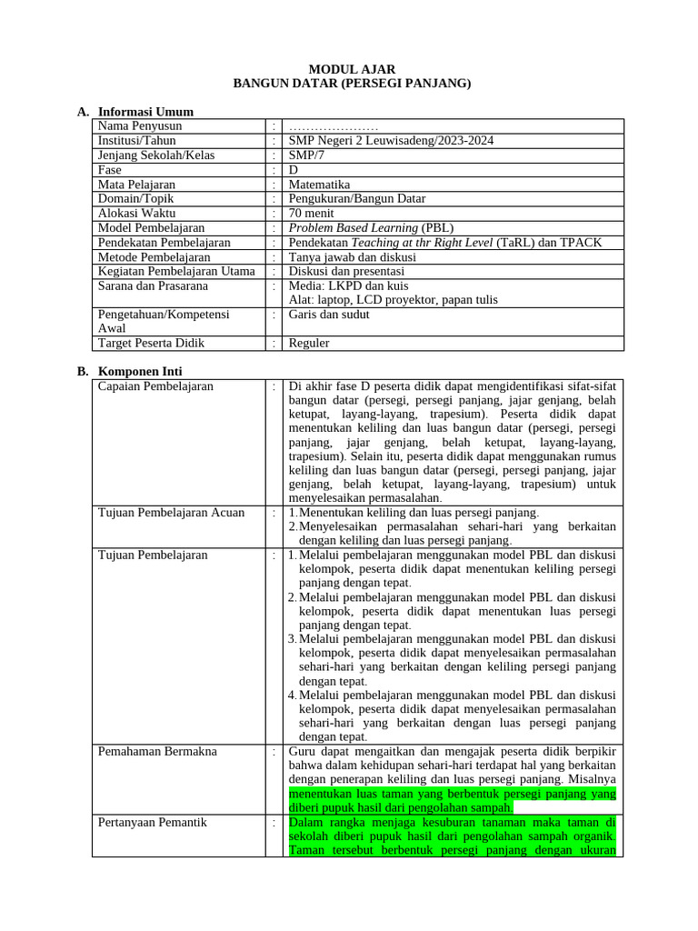 Tema 6-Modul Ajar Bangun Datar Kelas 7 | PDF