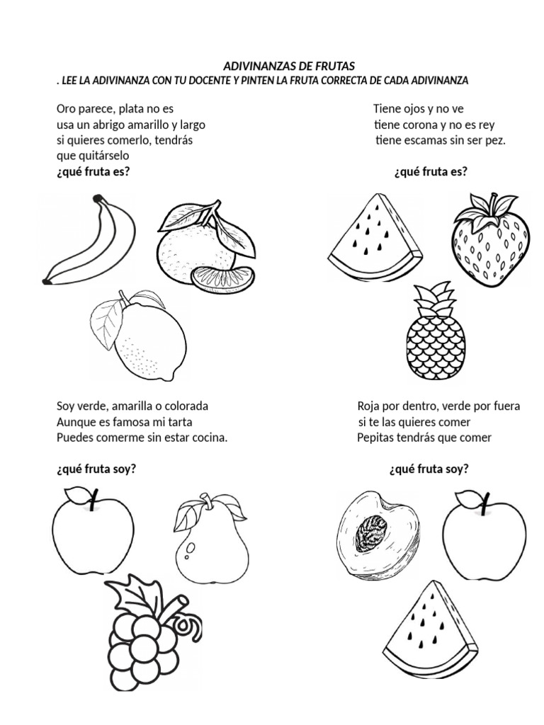 Adivinanzas de Frutas para Niños | PDF