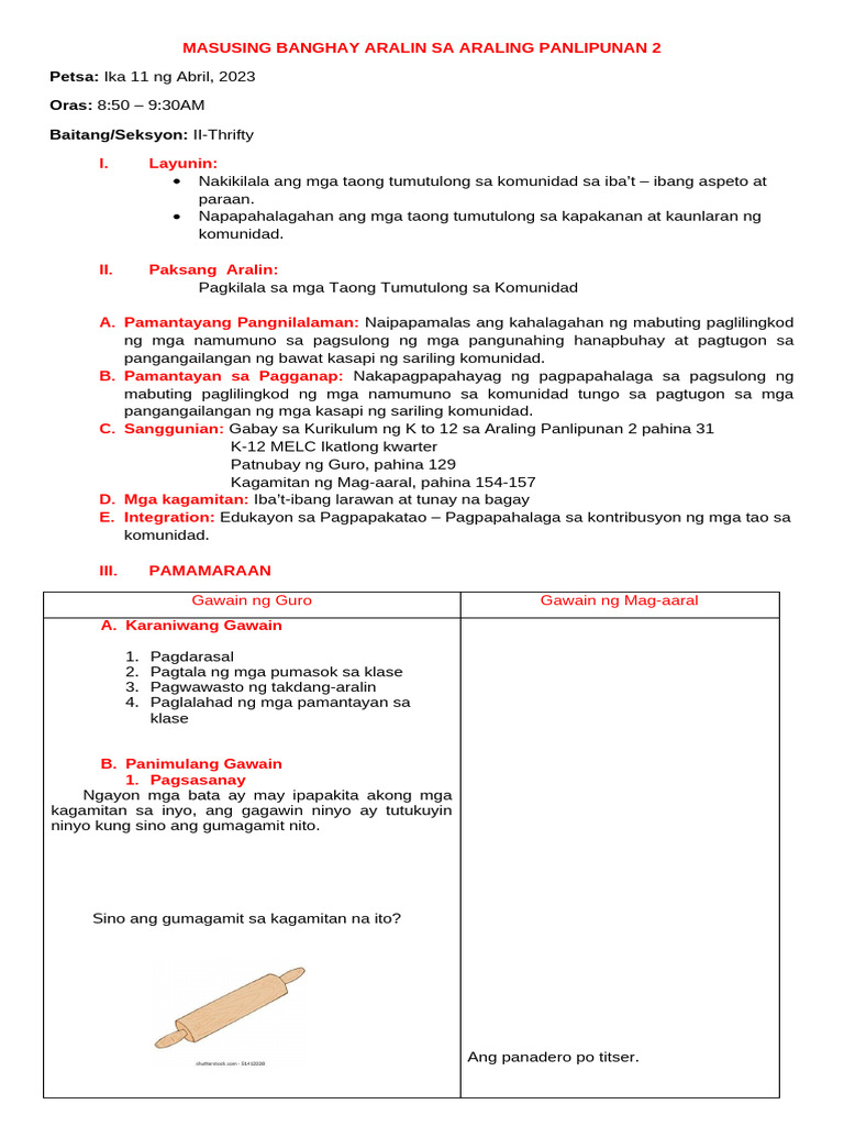 Masusing Banghay Aralin Sa Araling Panlipunan 2 | PDF