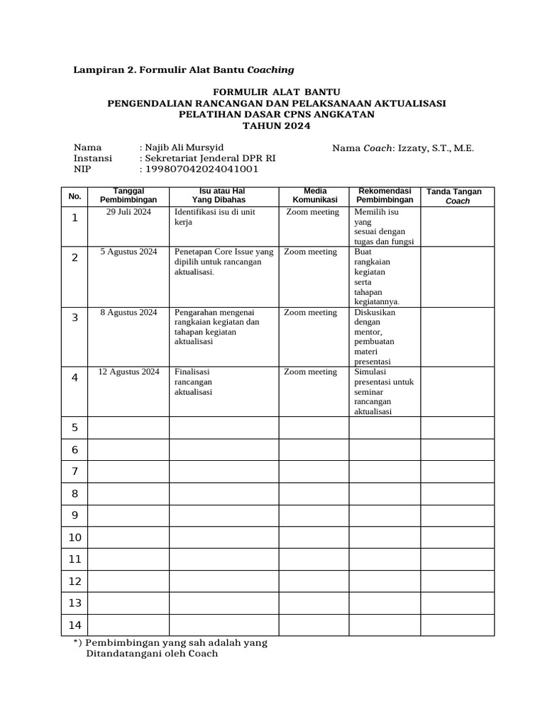 Formulir Alat Bantu Coaching | PDF