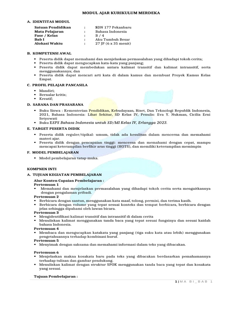 BAB 1 - MA B Indo Kls 4 | PDF