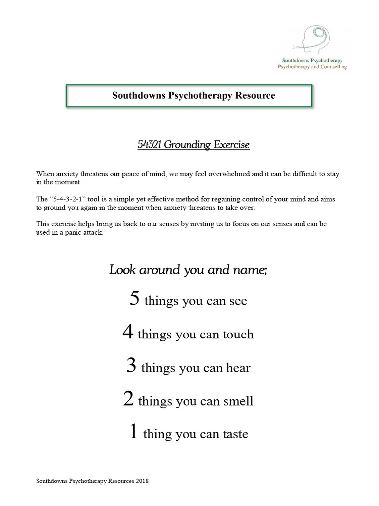 Southdowns-Psychotherapy-54321-Grounding-Exercise | PDF