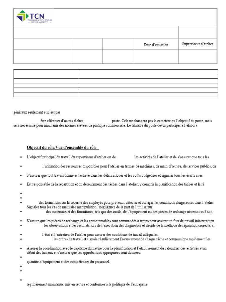 TCN DT SECTION ATELIER FP Superviseur Atelier | PDF