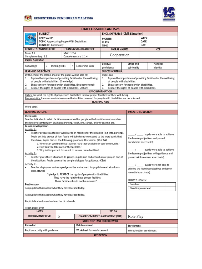 BI Y5 LP TS25 - Civic Education | PDF